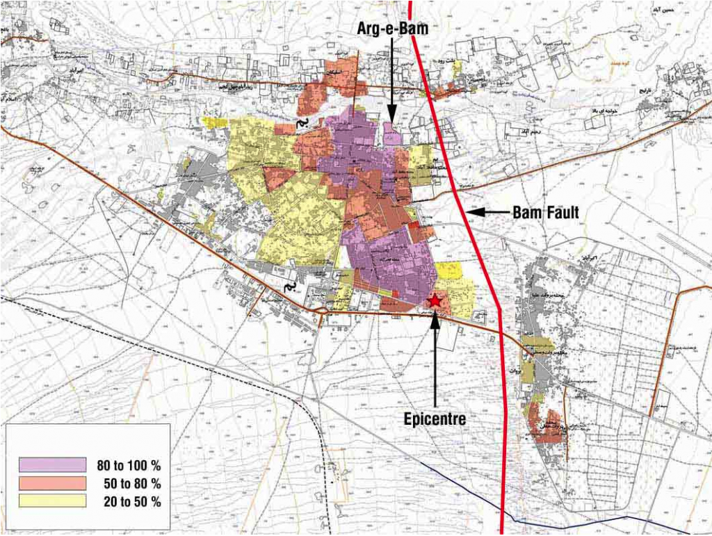 Carte de Bam avec indication de l’épicentre – Terres d'Asie